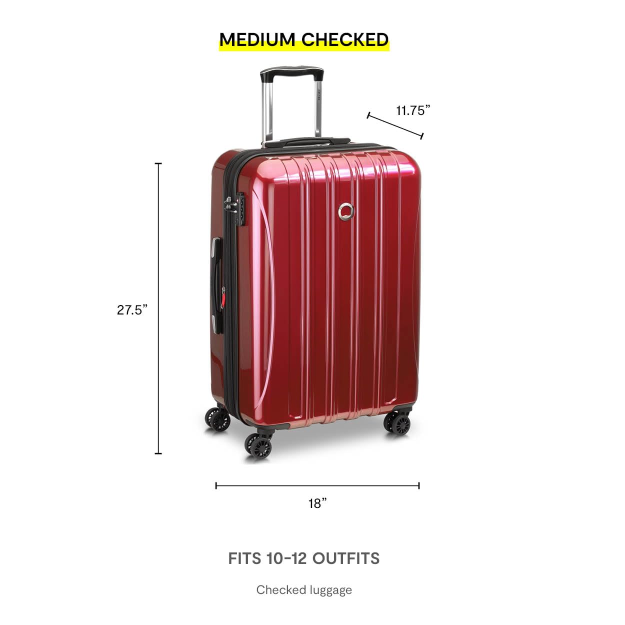 DELSEY PARIS Helium Aero Hardside Expandable Luggage with Spinner Wheels, Brick Red, Checked-Medium 25 Inch