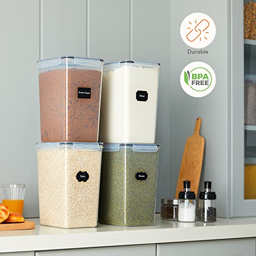 Lifewit Extra Large Food Storage Containers 175oz 4PCS with Lids Airtight for Flour, Sugar, Rice, Baking Supply Kitchen Pantry Bulk Food Organization with Measuring Cups, Labels, Maker (5.2L-4.7quart)