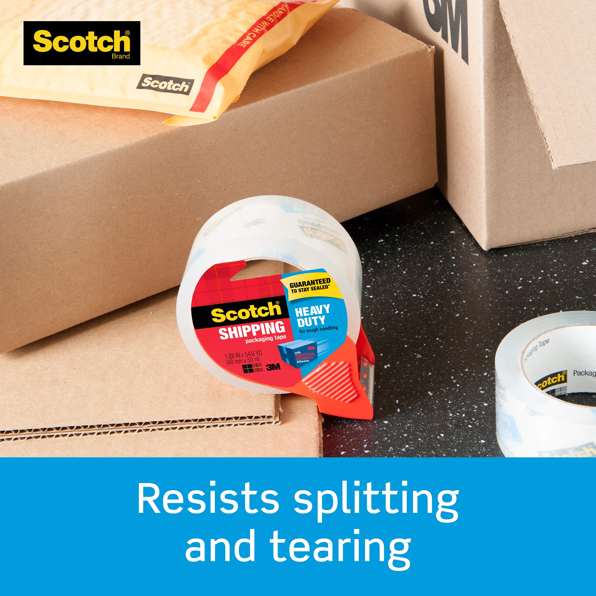 Scotch Brand Heavy Duty Shipping Packaging Tape, 1 Roll with Dispenser, 1.88" x 22.2 Yards, 1.5" Core, Great for Packing, Shipping & Moving, Clear (142)