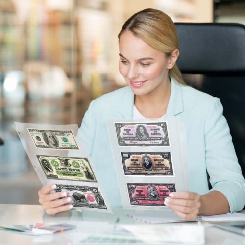 Dunwell Binder Currency Sleeves for Collectors - (25 Pack), Acid-Free 3-Pocket Clear Plastic Currency Pages for Three Ring Binder, Refill Currency Binder Pages for Bills, Banknotes or Coupons