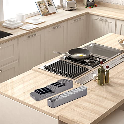 MIXHOMIC Kitchen Drawer Organizer, Knives Block & Cutlery Organizer Set, Cutlery Organizer in Drawer, Drawer Store Tray for Cutlery Knives Fork Spoon, Silverware Organizer Partition Storage Box