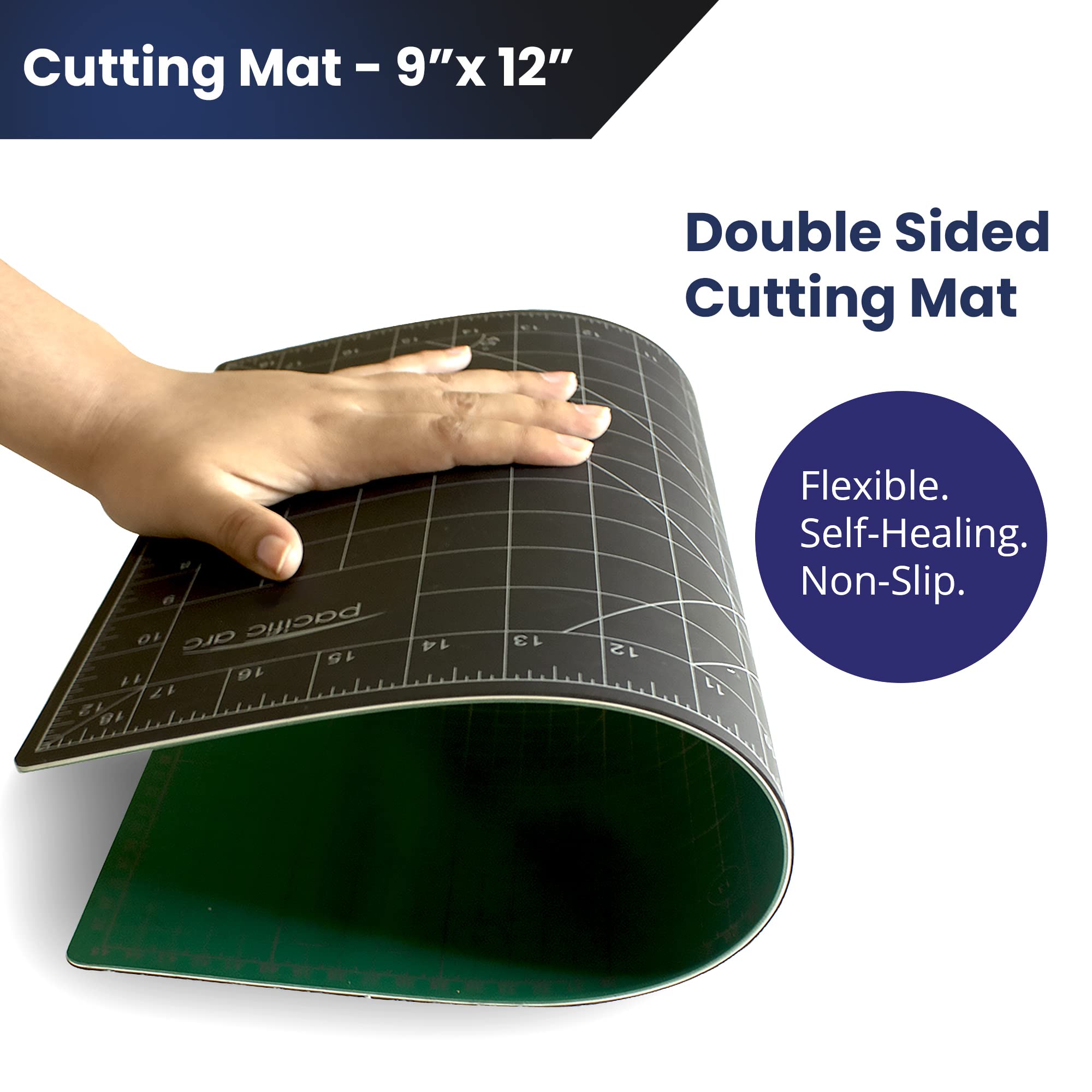 Pacific Arc Double Sided Self Healing Cutting Mat - Thick and Durable Vinyl Rotary Cutting Mat for Sewing & Scrapbook Paper Cutting Mat (09"x 12")