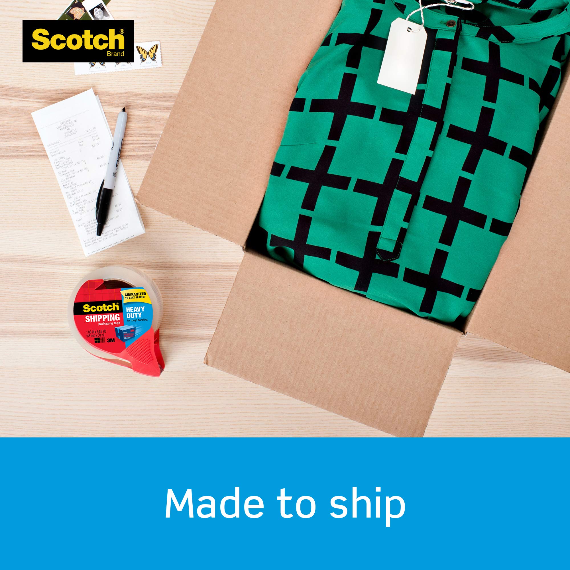 Scotch Brand Heavy Duty Shipping Packaging Tape, 1 Roll with Dispenser, 1.88" x 22.2 Yards, 1.5" Core, Great for Packing, Shipping & Moving, Clear (142)