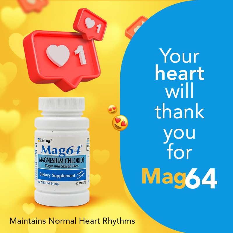 Rising Pharma - Mag64 Magnesium Chloride with Calcium Tablets - 60 Counts