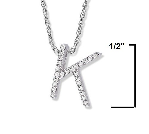 14K White Gold Diamond "K" Initial Pendant, 16" Necklace