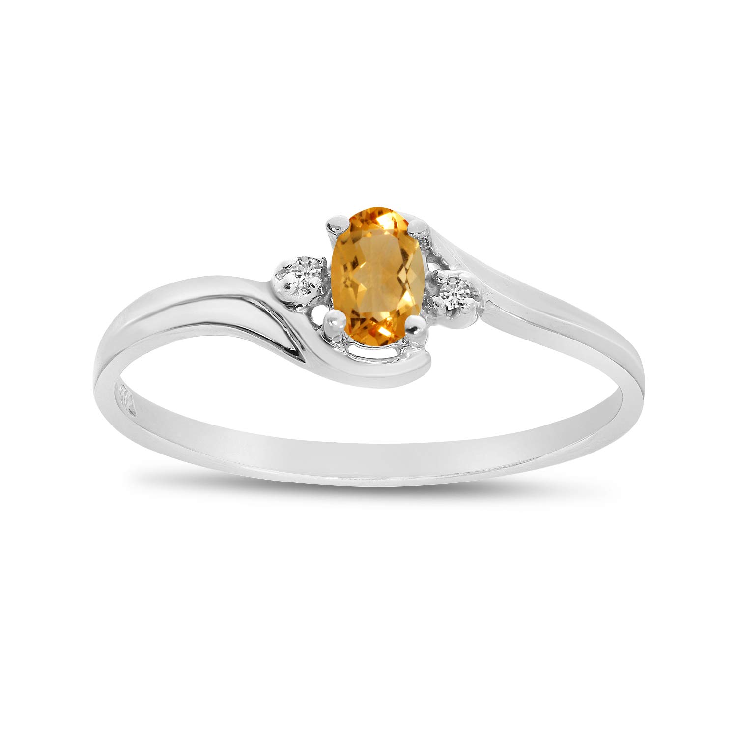 14k White Gold Oval Citrine And Diamond Ring (Size 7)