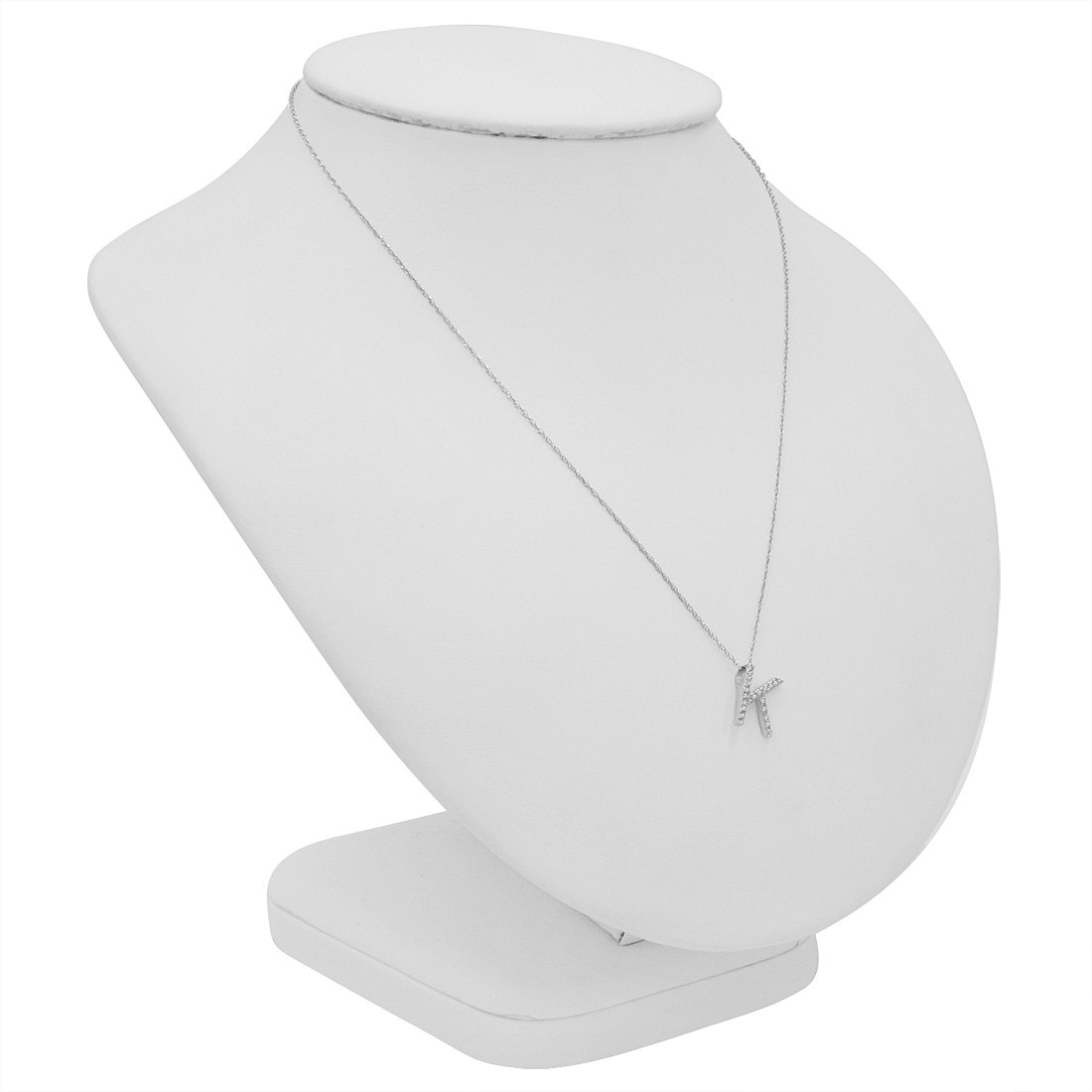 14K White Gold Diamond "K" Initial Pendant, 16" Necklace