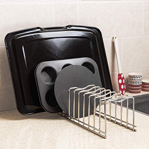 SANNO Pot Lid Organizer Pot Lid Rack Holder Drawer Plate Organizer for Bakeware Dish Plate, Cutting Boards, Pots & Pans, Serving Trays, Reusable Containers in Cabinet Pantry