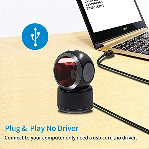 2D QR Hands-Free Barcode Scanner Omnidirectional Automatic Sensing Scanning USB Barcode Reader Adjustable Screen Scanning Platform Scanner for POS PC Supermarket Bookstore