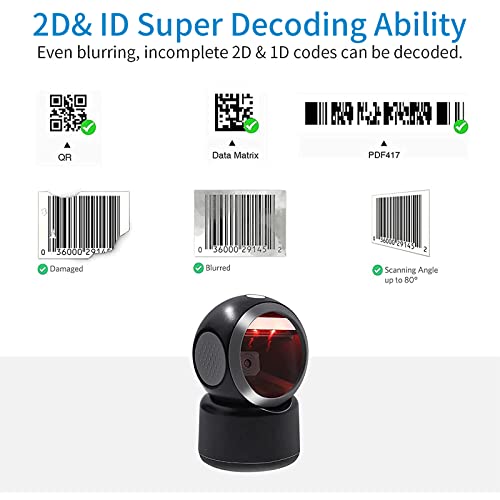 2D QR Hands-Free Barcode Scanner Omnidirectional Automatic Sensing Scanning USB Barcode Reader Adjustable Screen Scanning Platform Scanner for POS PC Supermarket Bookstore