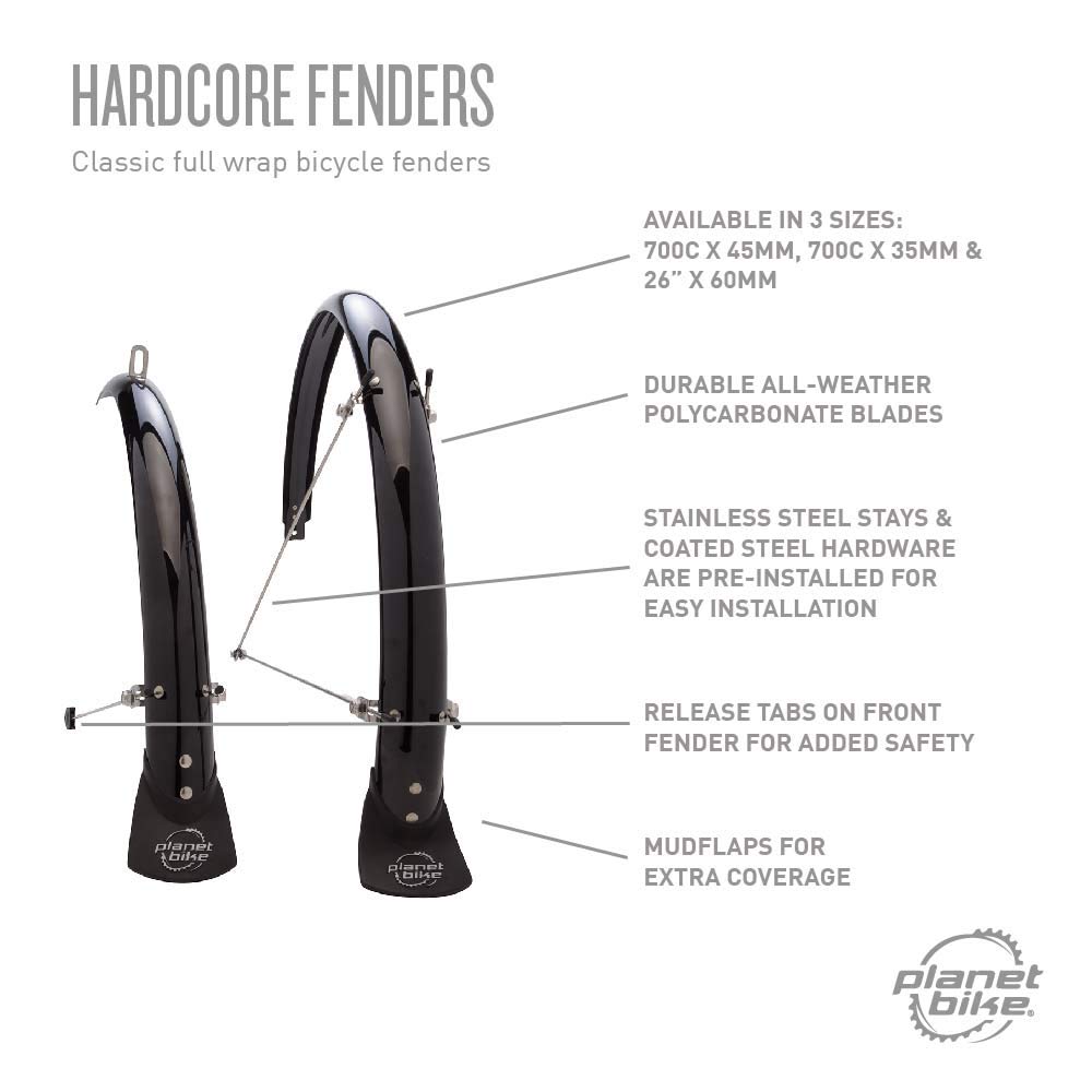 Planet Bike Hardcore bike fenders - 26" x 60mm (black) - max tire width 1.9" or 50mm