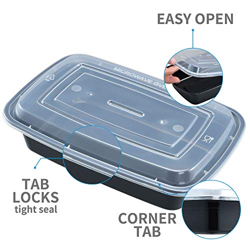 BENTOOOGO 50 Pack Plastic Meal Prep Containers, Reusable Disposable Food Storage Container with Lids 32oz, Lunch Bento Box, Food Prep Container,Takeout Deli Togo Containers