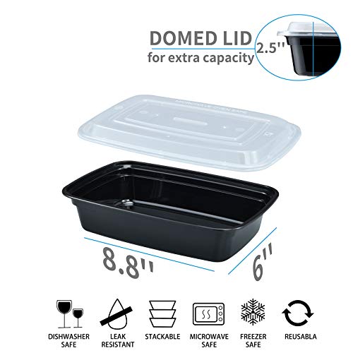 BENTOOOGO 50 Pack Plastic Meal Prep Containers, Reusable Disposable Food Storage Container with Lids 32oz, Lunch Bento Box, Food Prep Container,Takeout Deli Togo Containers