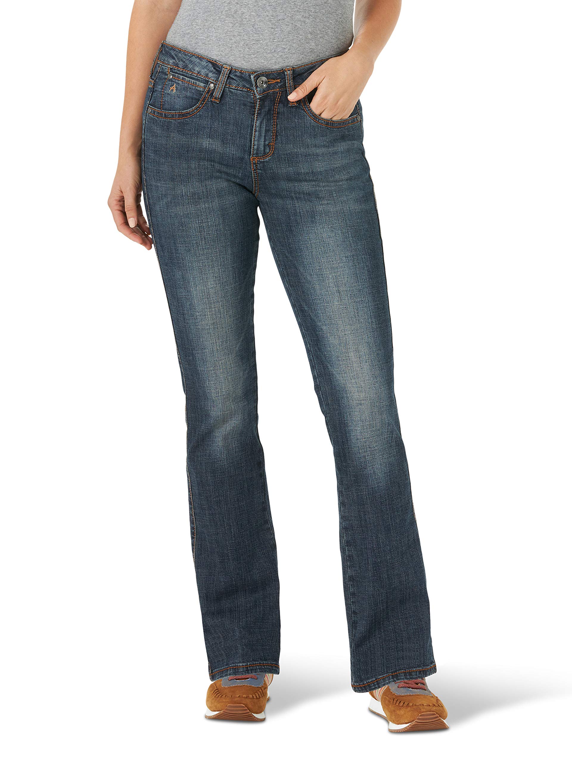 Wrangler womens Aura Instantly Slimming Mid Rise Boot Cut jeans, Autumn Gold, 14 Short US