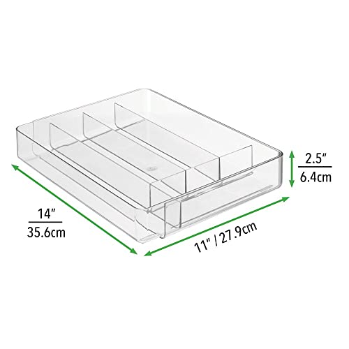 mDesign Adjustable, Expandable Plastic Kitchen Cabinet Drawer Storage Organizer Tray - for Storing Organizing Cutlery, Spoons, Cooking Utensils, Gadgets - Clear