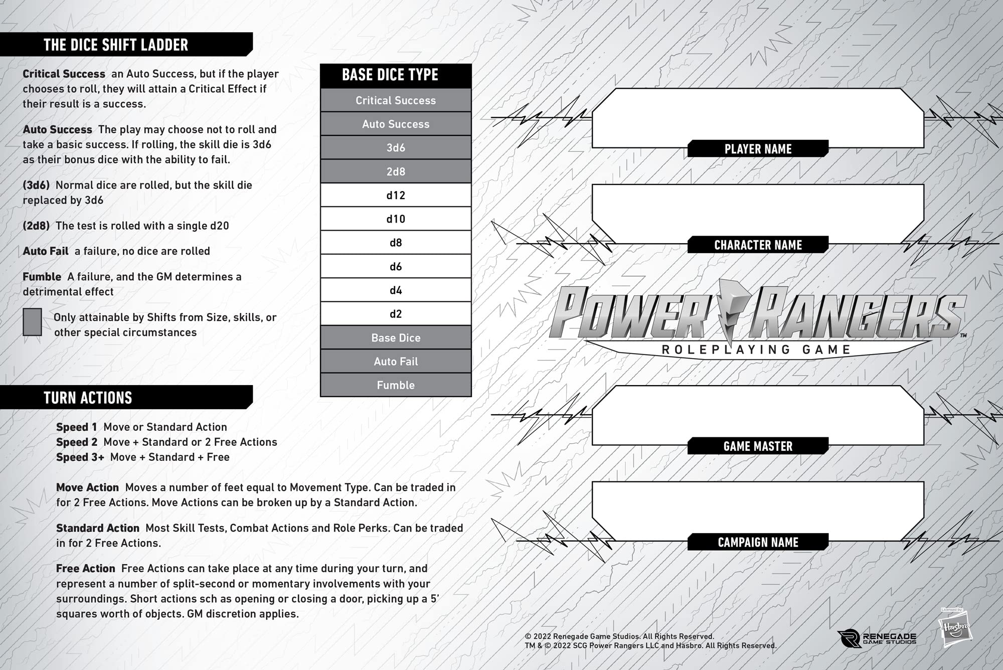 Renegade Game Studios Power Rangers Roleplaying Game Expanded Character Sheet Journal, Customize and Develop Characters