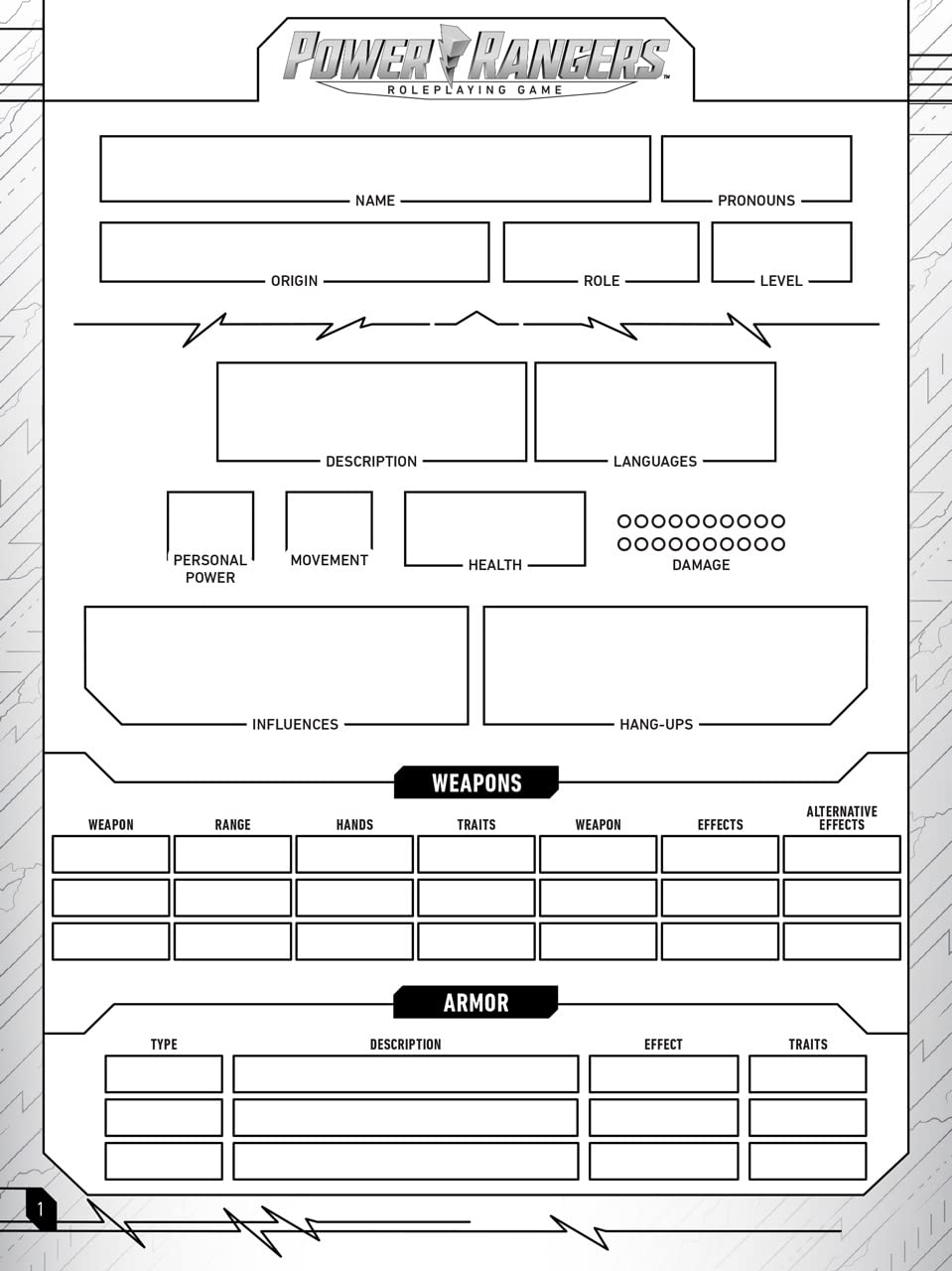 Renegade Game Studios Power Rangers Roleplaying Game Expanded Character Sheet Journal, Customize and Develop Characters