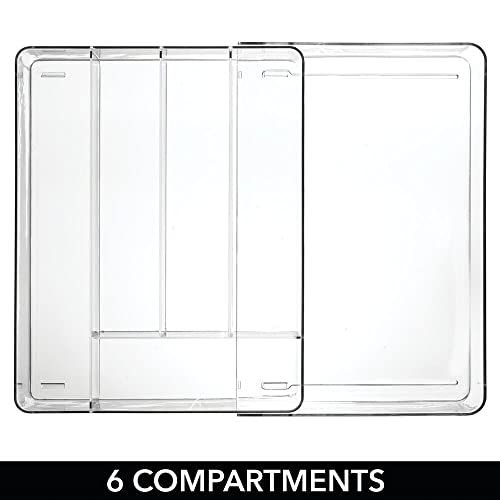 mDesign Adjustable, Expandable Plastic Kitchen Cabinet Drawer Storage Organizer Tray - for Storing Organizing Cutlery, Spoons, Cooking Utensils, Gadgets - Clear