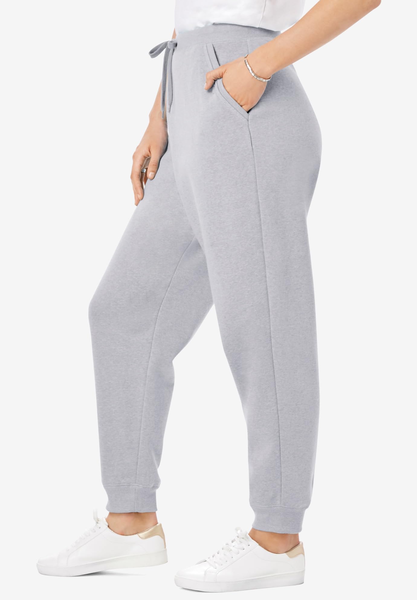 Woman Within Women's Plus Size Petite Better Fleece Jogger Sweatpant - L, Heather Charcoal