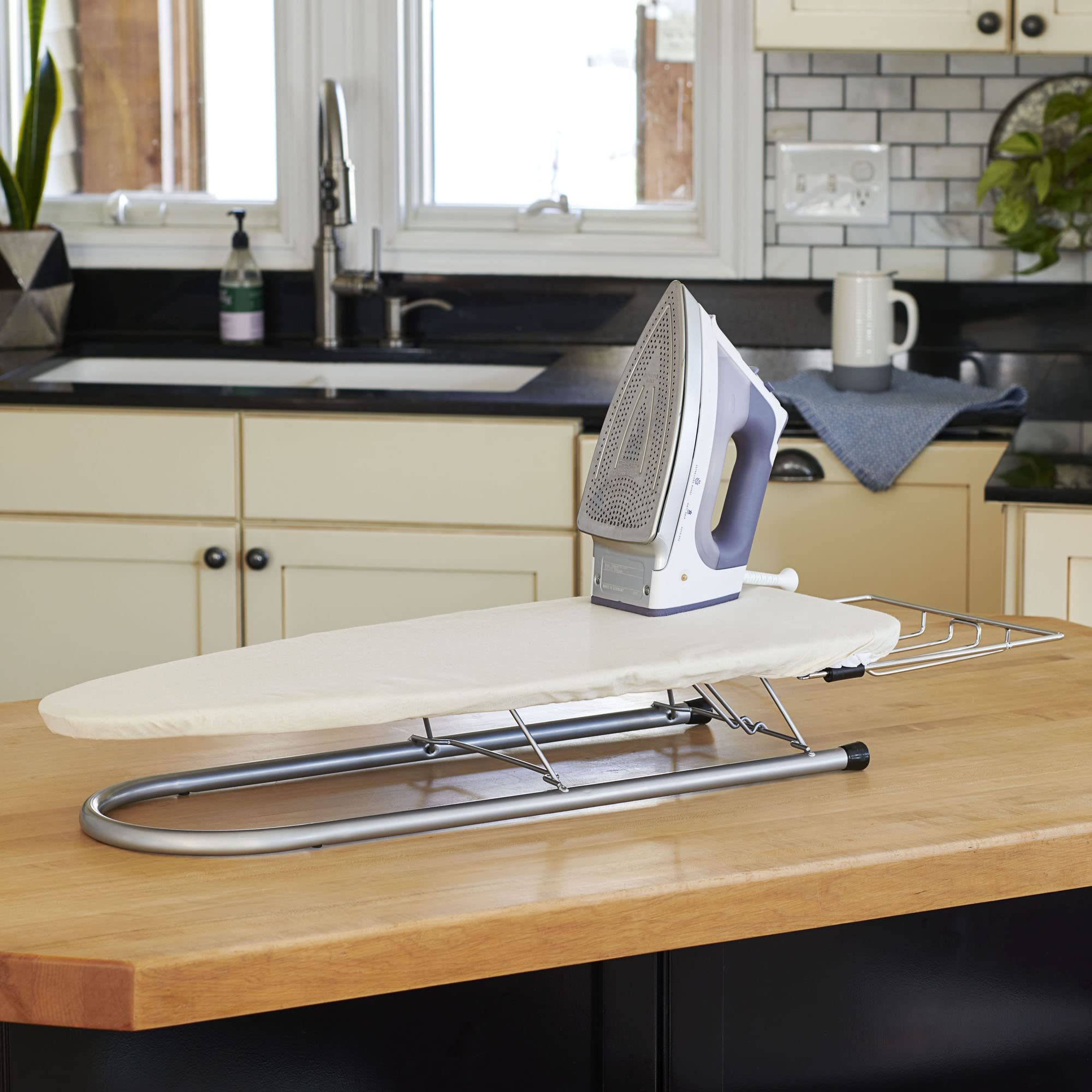 Household Essentials Tabletop Ironing Board, Compact Ironing Board with Iron Rest, Includes Door Hang, Perfect for Dorms and Small Spaces, 12 x 30", Silver