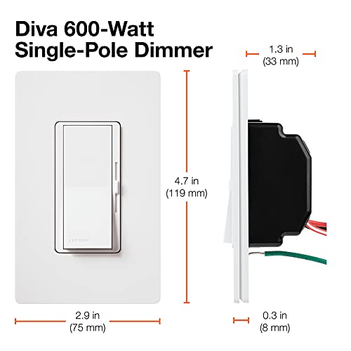 Lutron Diva Dimmer Switch for Incandescent Bulbs, 600-Watt/Single-Pole, DV-600P-LA, Light Almond