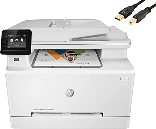 HP Color Laserjet Pro M283cdw-C Wireless All-in-One Laser Printer, Print Scan Copy Fax, White, Remote Mobile Print, 260-Sheet, 22ppm, 600x600DPI, Auto 2-Sided Printing, Durlyfish USB Printer Cable
