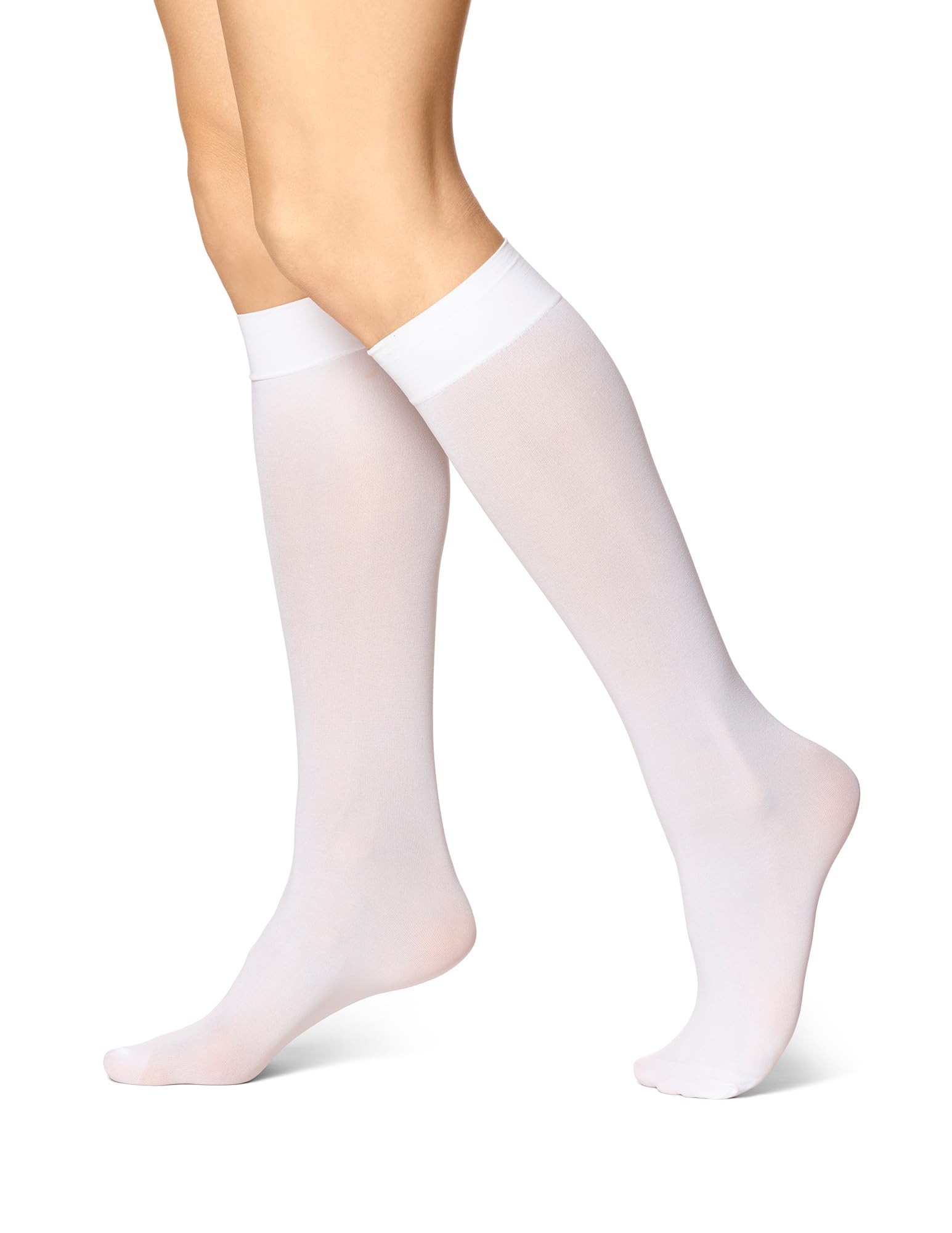 HUE womens Soft Opaque Knee High (Pack of 3) dress socks, White, 1 US