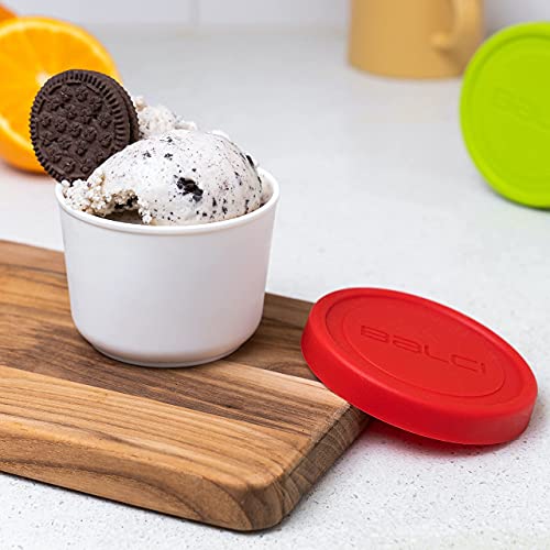 BALCI - 8oz Mini Ice Cream Containers with Silicone Lids (Set of 4) - Freezer Food Storage Containers, Reusable, LeakProof, For Homemade IceCream Containers - Blue. Red, Green, Purple