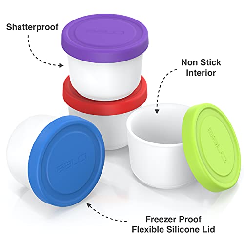 BALCI - 8oz Mini Ice Cream Containers with Silicone Lids (Set of 4) - Freezer Food Storage Containers, Reusable, LeakProof, For Homemade IceCream Containers - Blue. Red, Green, Purple