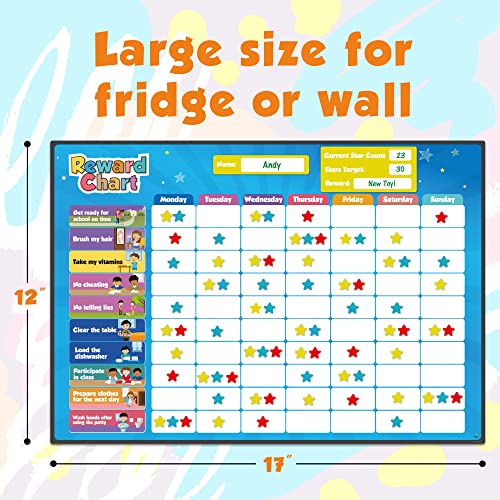 Reward Chart for Kids – 80+ Chores, Magnetic Chore Chart for Multiple Kids – Up to 3 Toddlers for Home Learning – Daily Star Chart for Classroom, Potty Training, Childrens Routine or Behavior Training