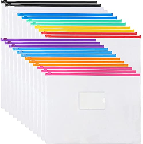 EOOUT 24pcs Plastic Envelopes Poly Zip Envelopes Files Zipper Folders, A4 Size, Letter Size, 10 Colors, for School Office Travel Storage Supplies