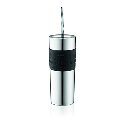 Bodum Travel Press, Stainless Steel Travel Coffee and Tea Press, 15 Ounce, .45 Liter, Black,1 Count (Pack of 1)