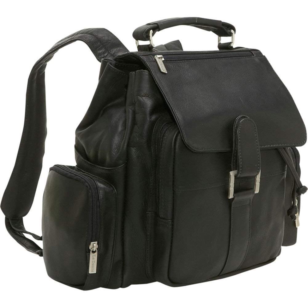 Le Donne Leather Classic Multi-Pocket Backpack – Premium Full-Grain Colombian Vaquetta Cowhide Leather Backpack,15”, Black