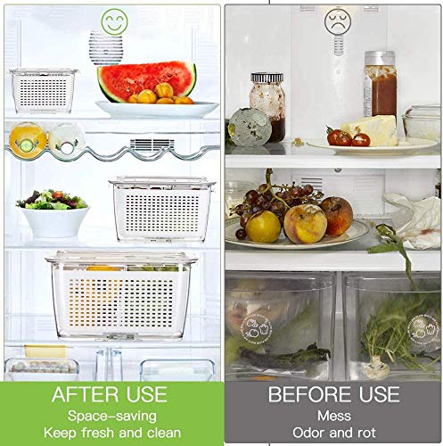 LUXEAR Vegetable Containers for Fridge Produce Saver Container Fruit Storage Organizer 3 Pack BPA-Free Fridge Organize Containerswith Lid & Colander for Salad Lettuce Berry Storage Stay Fresh