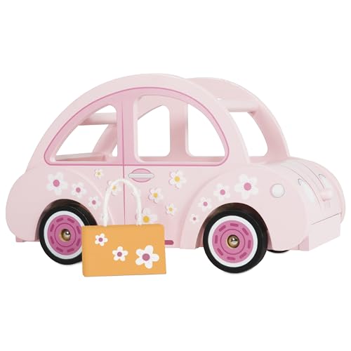 Le Toy Van - Wooden Daisylane Sophie's Car Accessories Play Set for Dolls Houses - Wooden Car Toy with Luggage Accessory - Dollhouse Accessories - Suitable for Ages 2+,Bright Pink, Medium