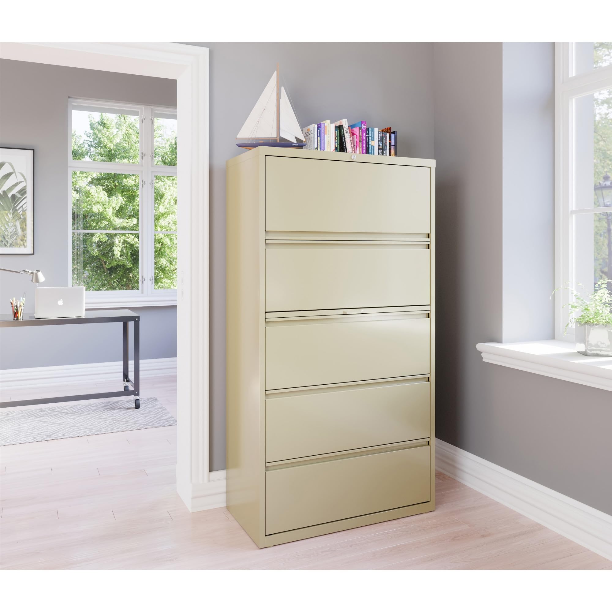 Lorell 5-Drawer Lateral File, 36 by 18-5/8 by 67-11/16-Inch, Putty