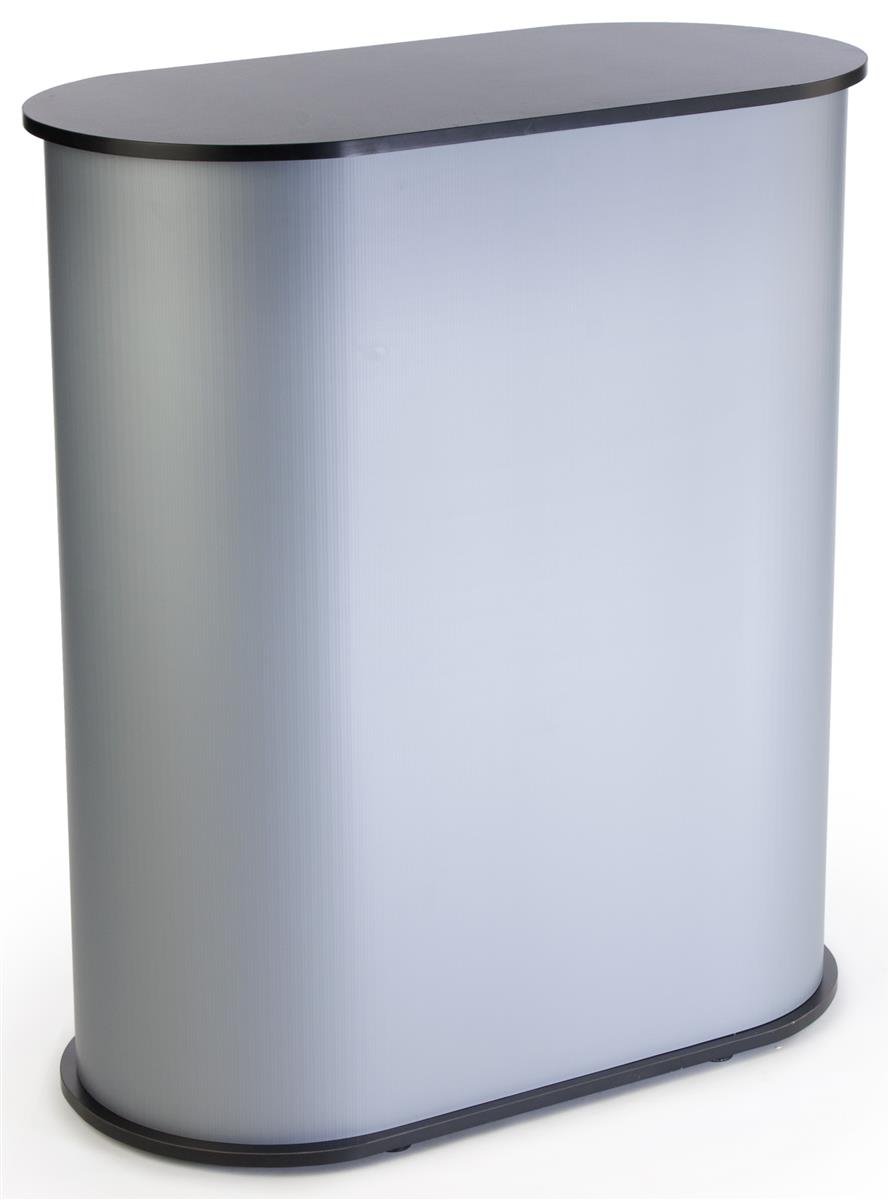 Trade Show Counter with Satin Gray Sidewalls, Interior Shelf, Lightweight Portable Construction.