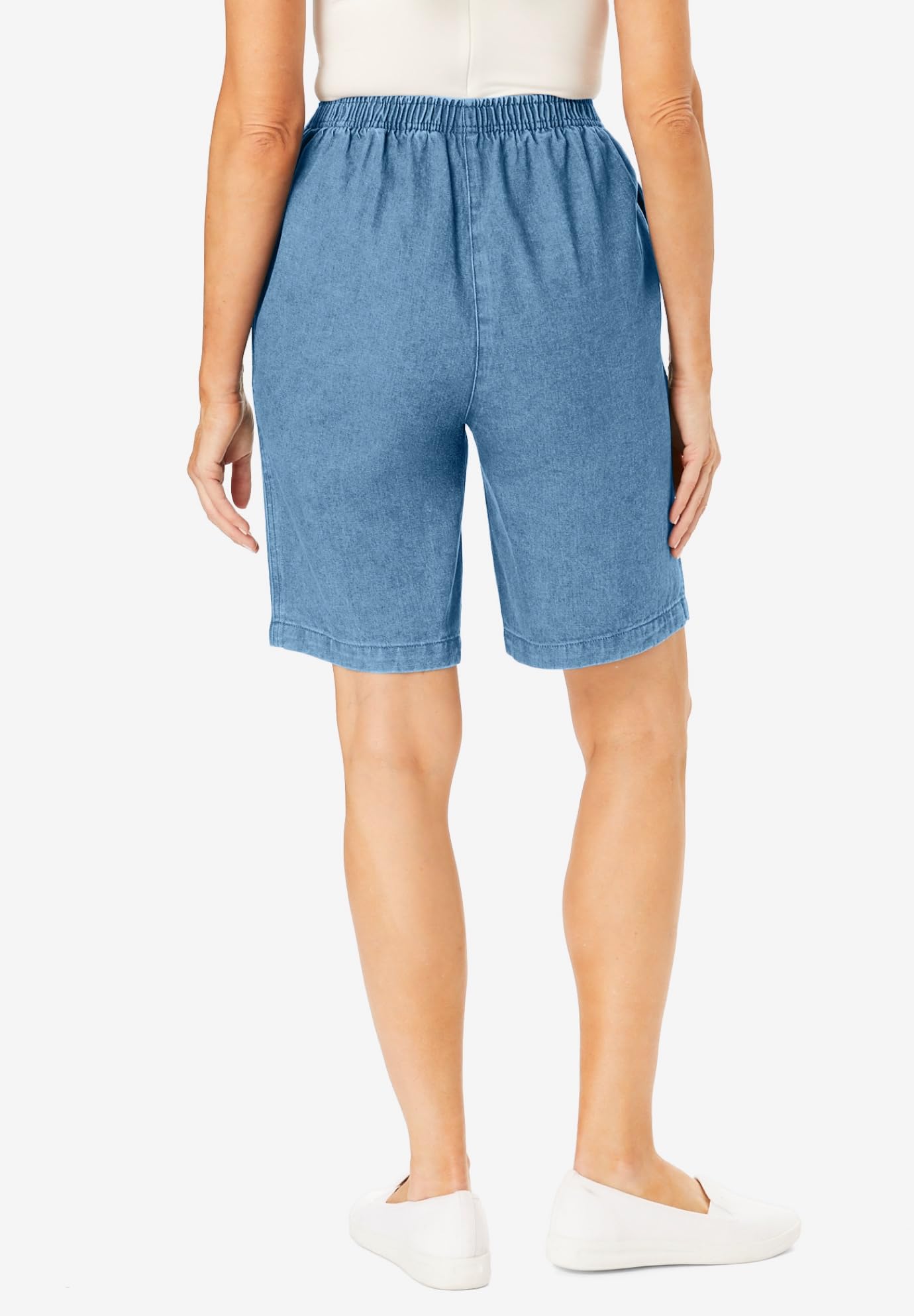 Woman Within Women's Plus Size 7-Day Elastic-Waist Cotton Denim Short - 22 W, Light Stonewash