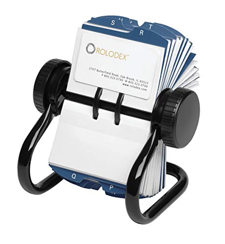 Rolodex Open Rotary Business Card File with 200 2-5/8 by 4 inch Card Sleeve and 24 Guide, 400-Card Cap, Black (67236)