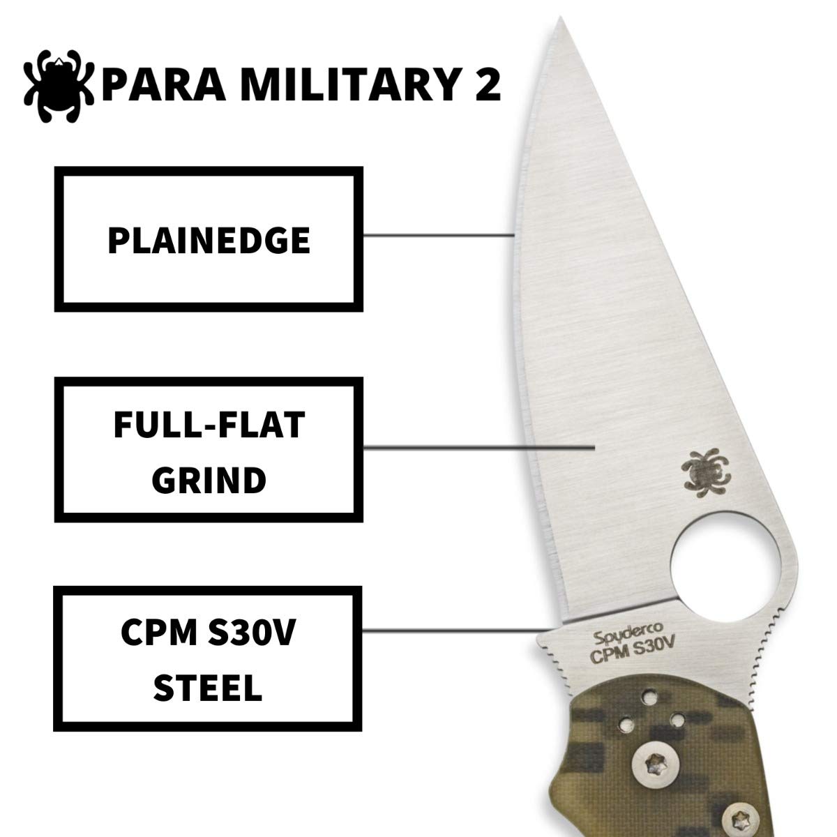 Spyderco Para Military 2 Signature Camo Knife with 3.42" CPM S45VN Steel Blade and Durable G-10 Handle - PlainEdge - C81GPCMO2