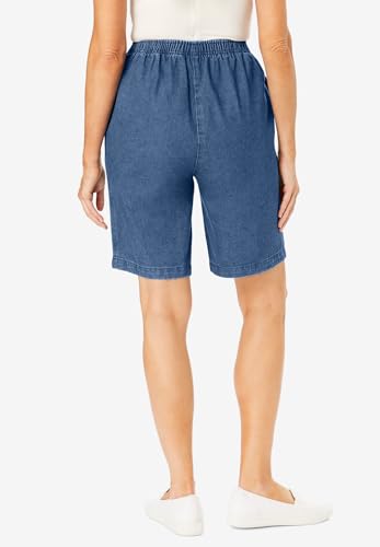 Woman Within Women's Plus Size 7-Day Elastic-Waist Cotton Denim Short - 18 W, Medium Stonewash
