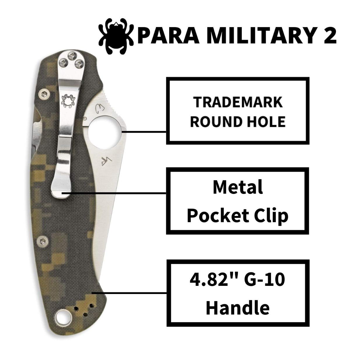 Spyderco Para Military 2 Signature Camo Knife with 3.42" CPM S45VN Steel Blade and Durable G-10 Handle - PlainEdge - C81GPCMO2