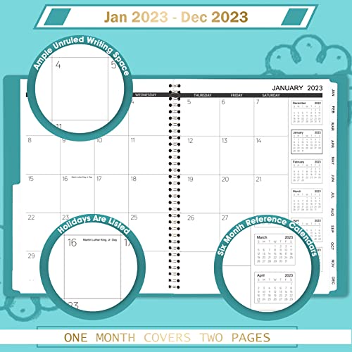 2023 Monthly Planner/Calendar - Monthly Planner from January 2023 - December 2023, Leather Calendar Planners with Tabs, Twin-Wire Binding and Double Side Clear Inner Pocket, 9" x 11", Plain/Blank Writing Blocks