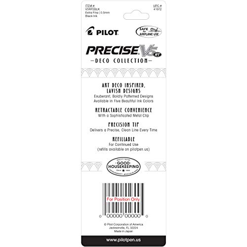 PILOT Precise V5 RT Deco Collection Refillable & Retractable Liquid Ink Rolling Ball Pens, Extra Fine Point (0.5mm) Black Ink, 2-Pack (41972)