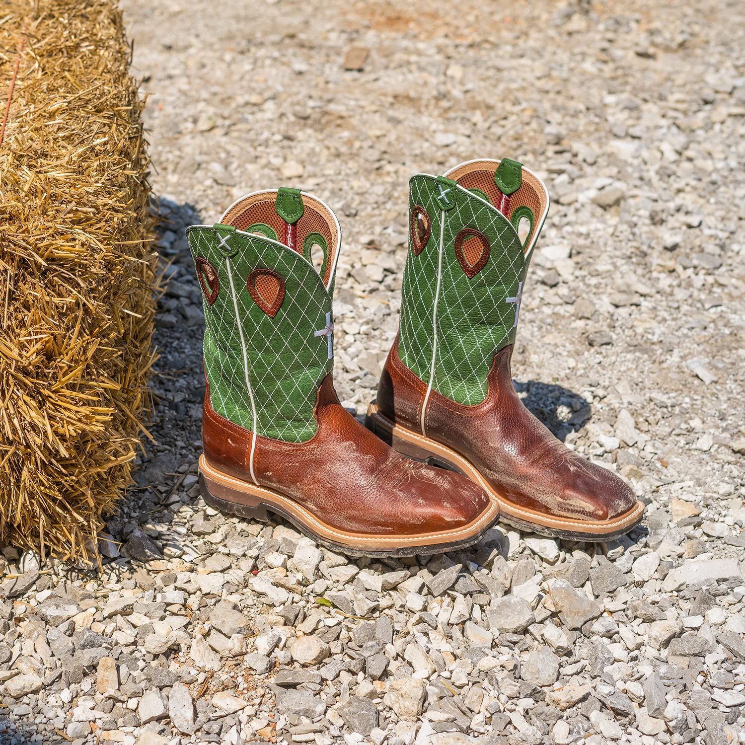 Twisted X Men's 12" Western Work Boot, Square Toe Steel Toe, Cognac Glazed Pebble & Lime, 11.5 D