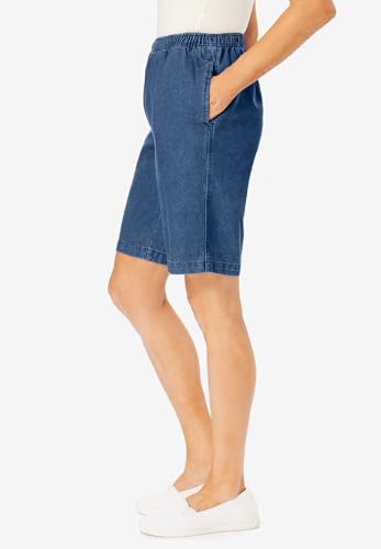 Woman Within Women's Plus Size 7-Day Elastic-Waist Cotton Denim Short - 18 W, Medium Stonewash