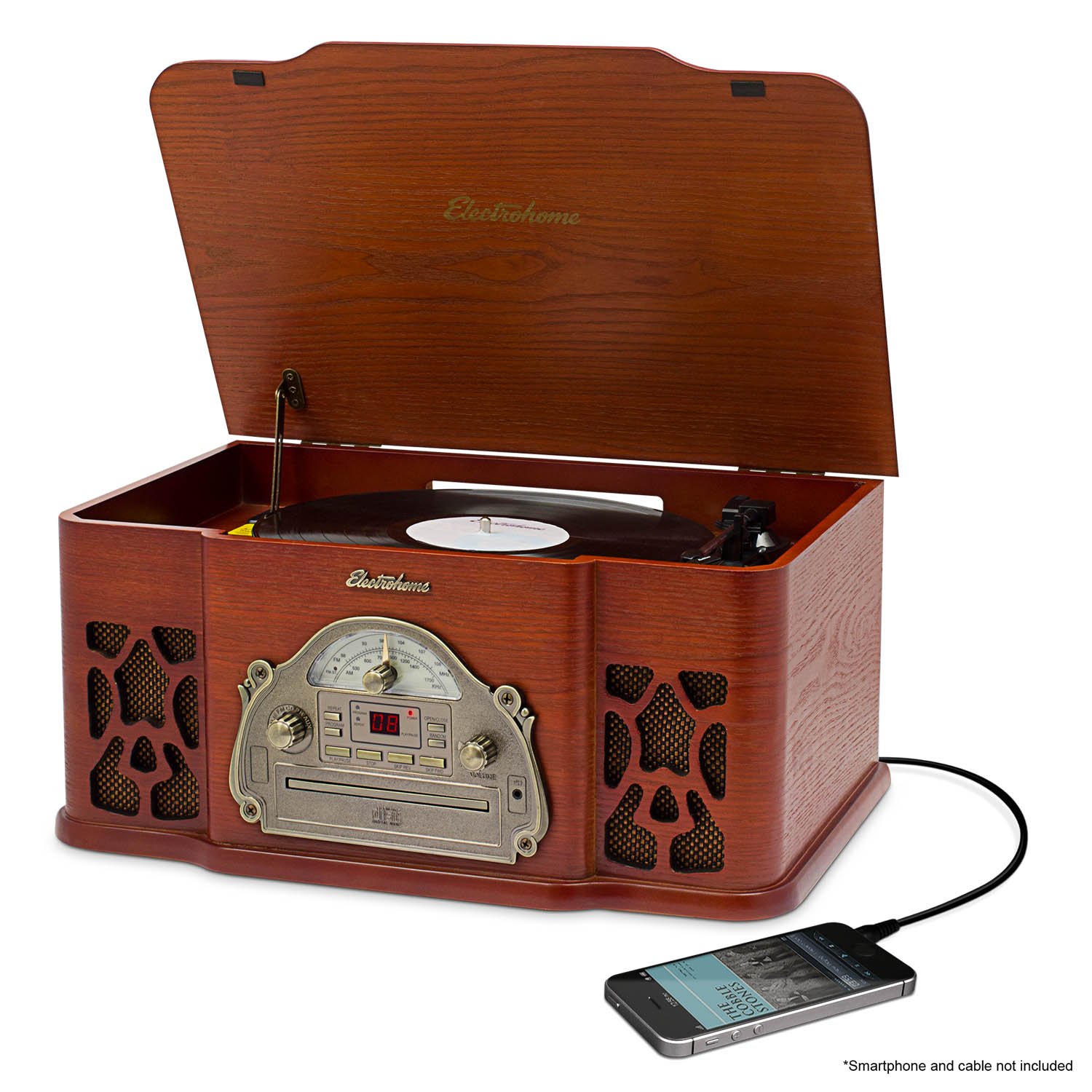 Electrohome Winston Vinyl Record Player 3-in-1 Classic Turntable Natural Wood Stereo System, AM/FM Radio, CD, and AUX Input for Smartphones, Tablets, and MP3 players (EANOS501)