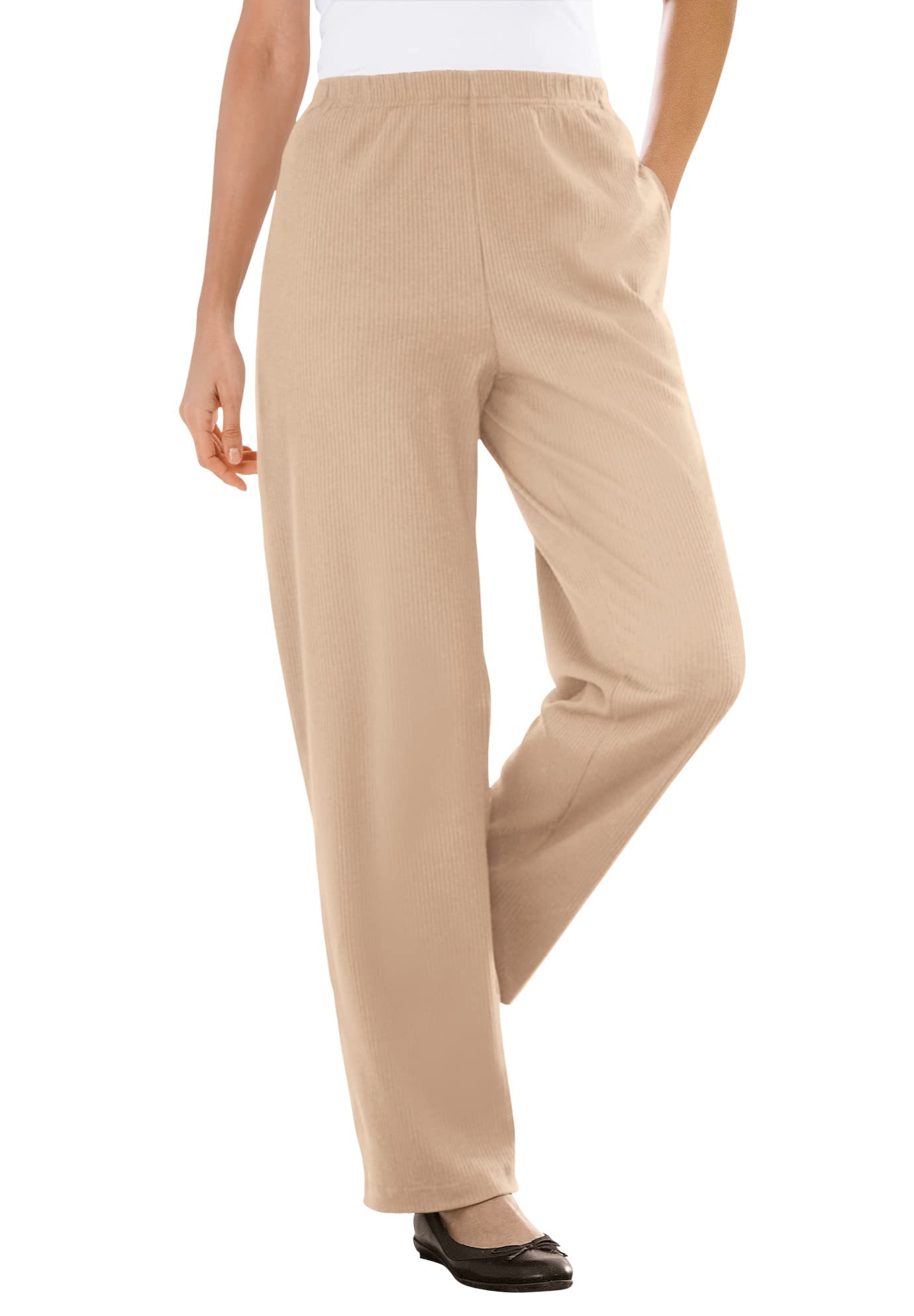 Woman Within Plus Size 7-Day Knit Straight Leg Pant Stretch Elastic Waist Petite & Tall - 1X, Black