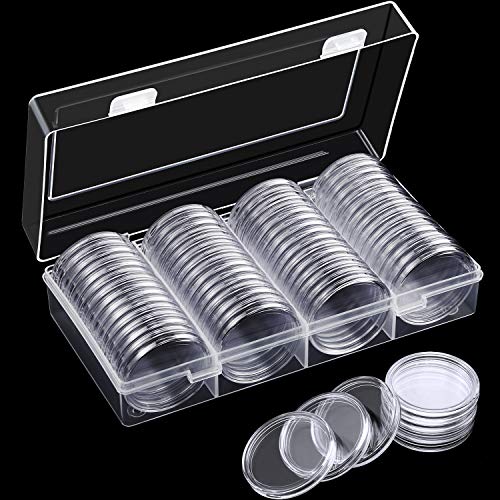 Silver Dollar Coin Case Holder for Collectors 40.6mm Silver Bar Plastic Round Coin Capsules Covers for Silver Bar Coin Collection Supplies (60 Pieces)
