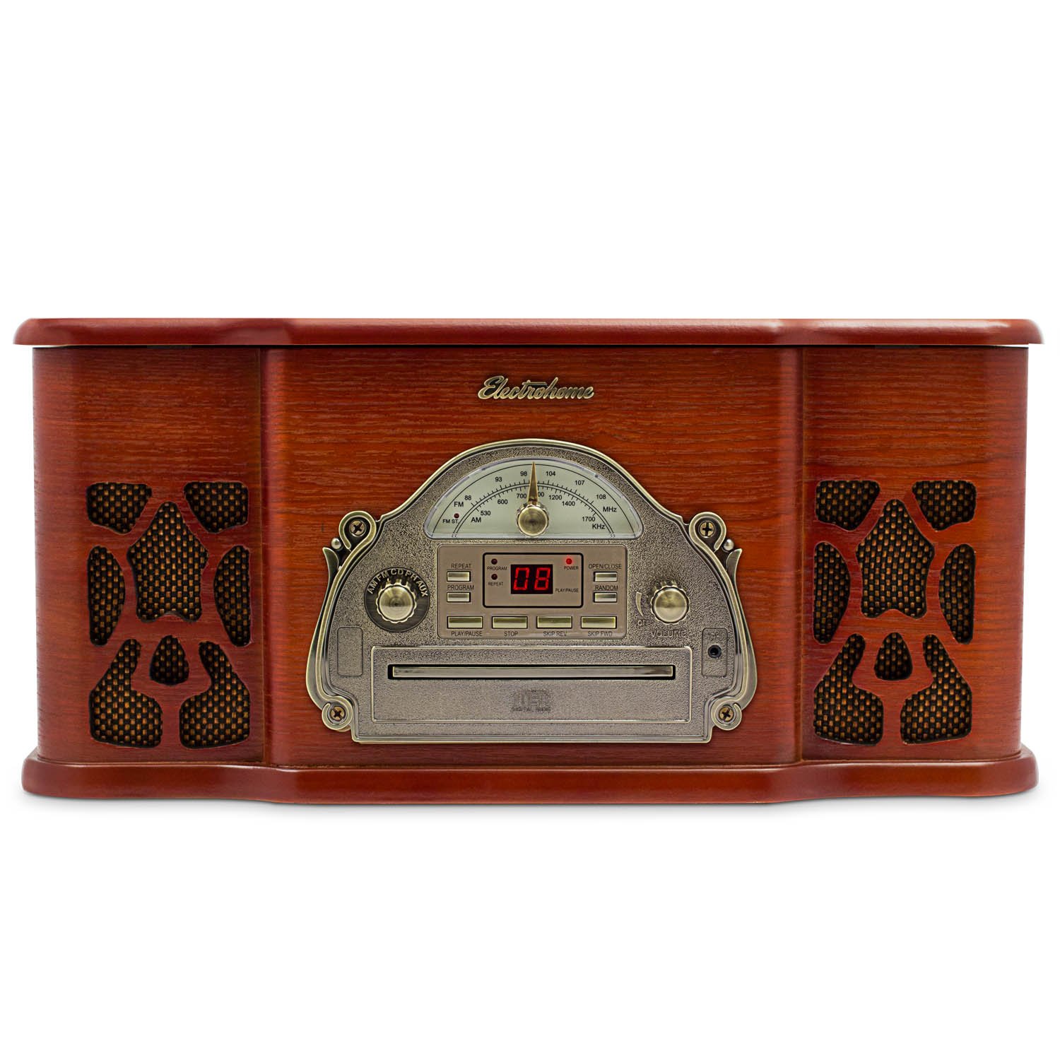 Electrohome Winston Vinyl Record Player 3-in-1 Classic Turntable Natural Wood Stereo System, AM/FM Radio, CD, and AUX Input for Smartphones, Tablets, and MP3 players (EANOS501)